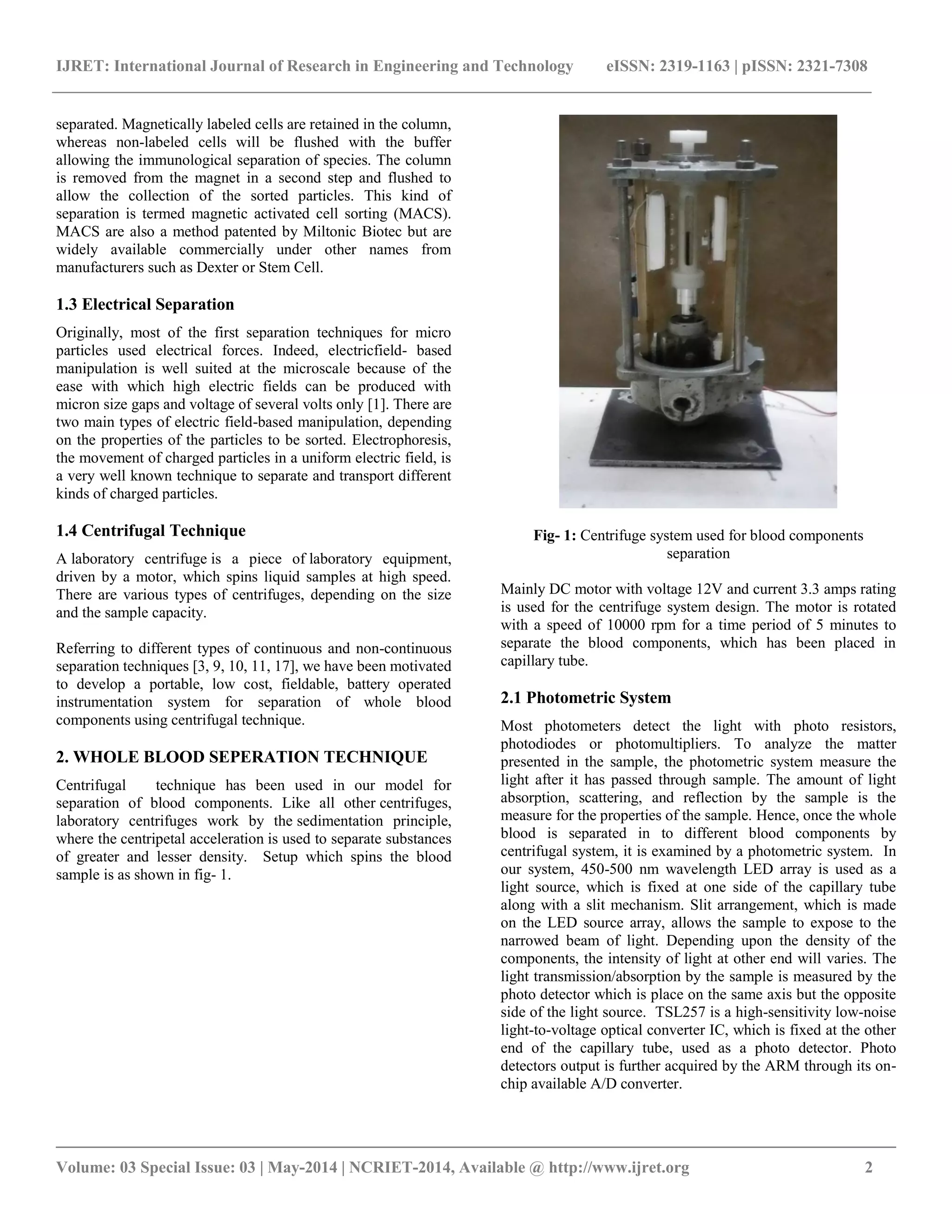 A simple instrumentation system for separation of whole blood ...