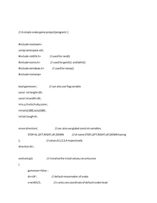 A simple snake game project | PDF