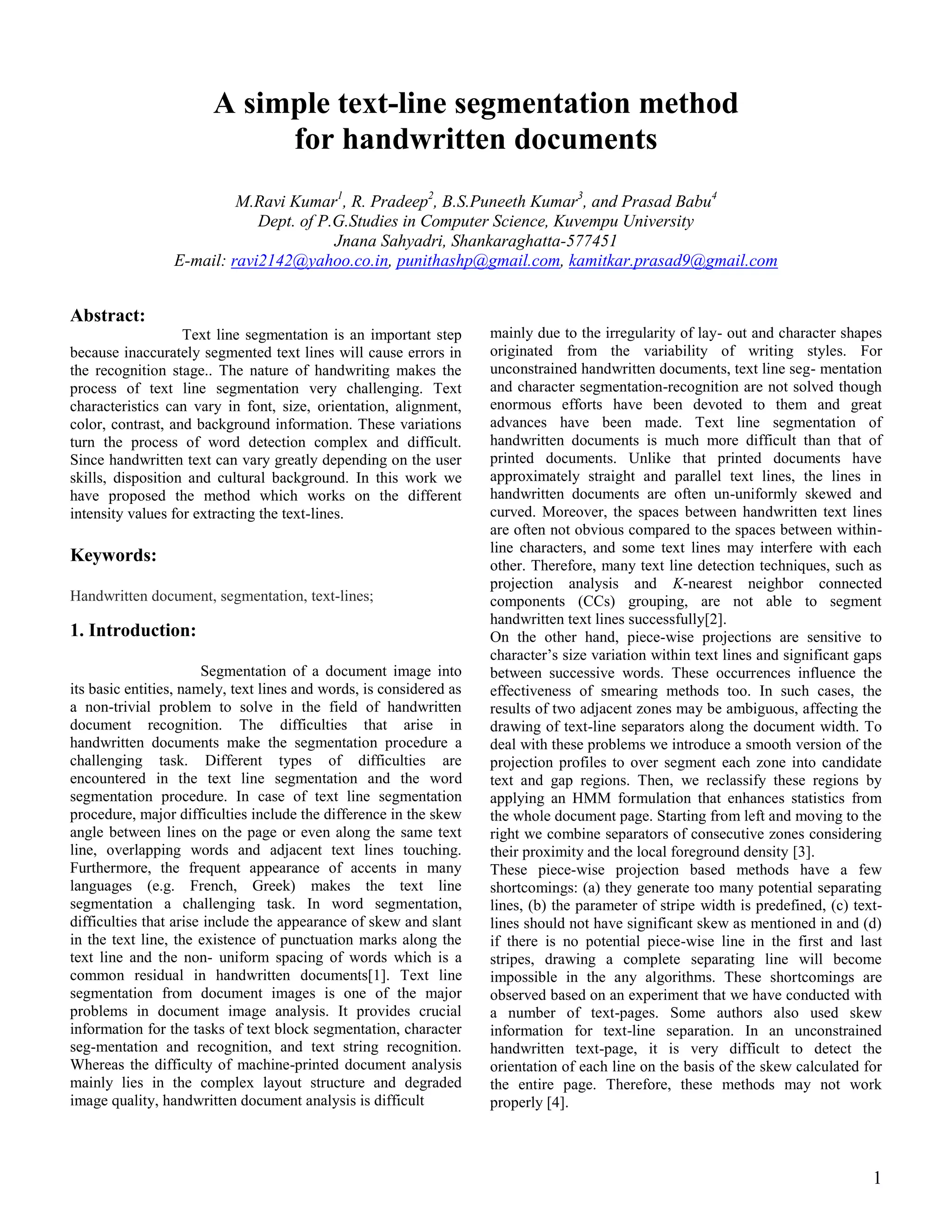 A simple text ine segmentation method for handwritten documents1 | PDF | Desktop Publishing ...