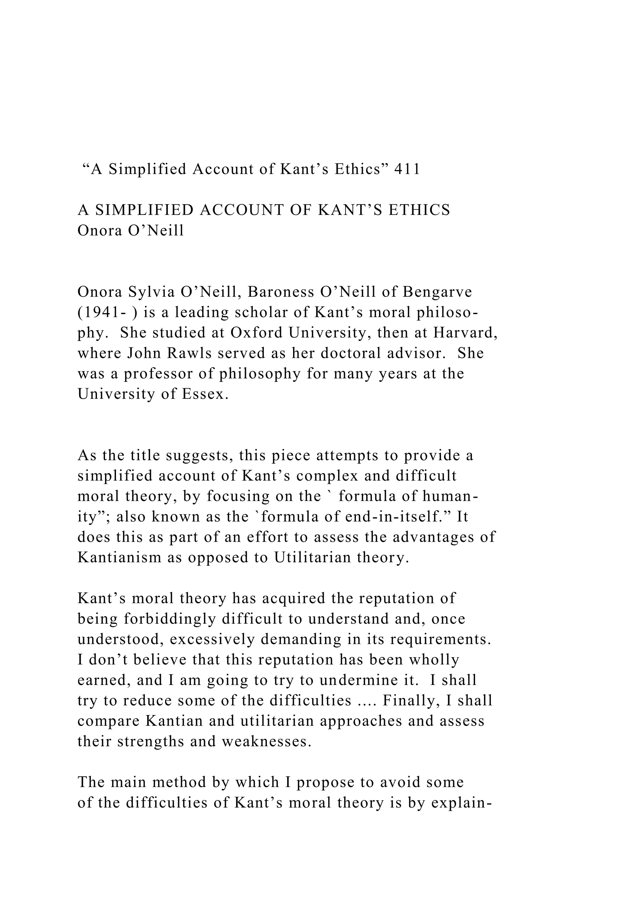 A Simplified Account of Kant’s Ethics” 411 A SIMPLIFIED .docx