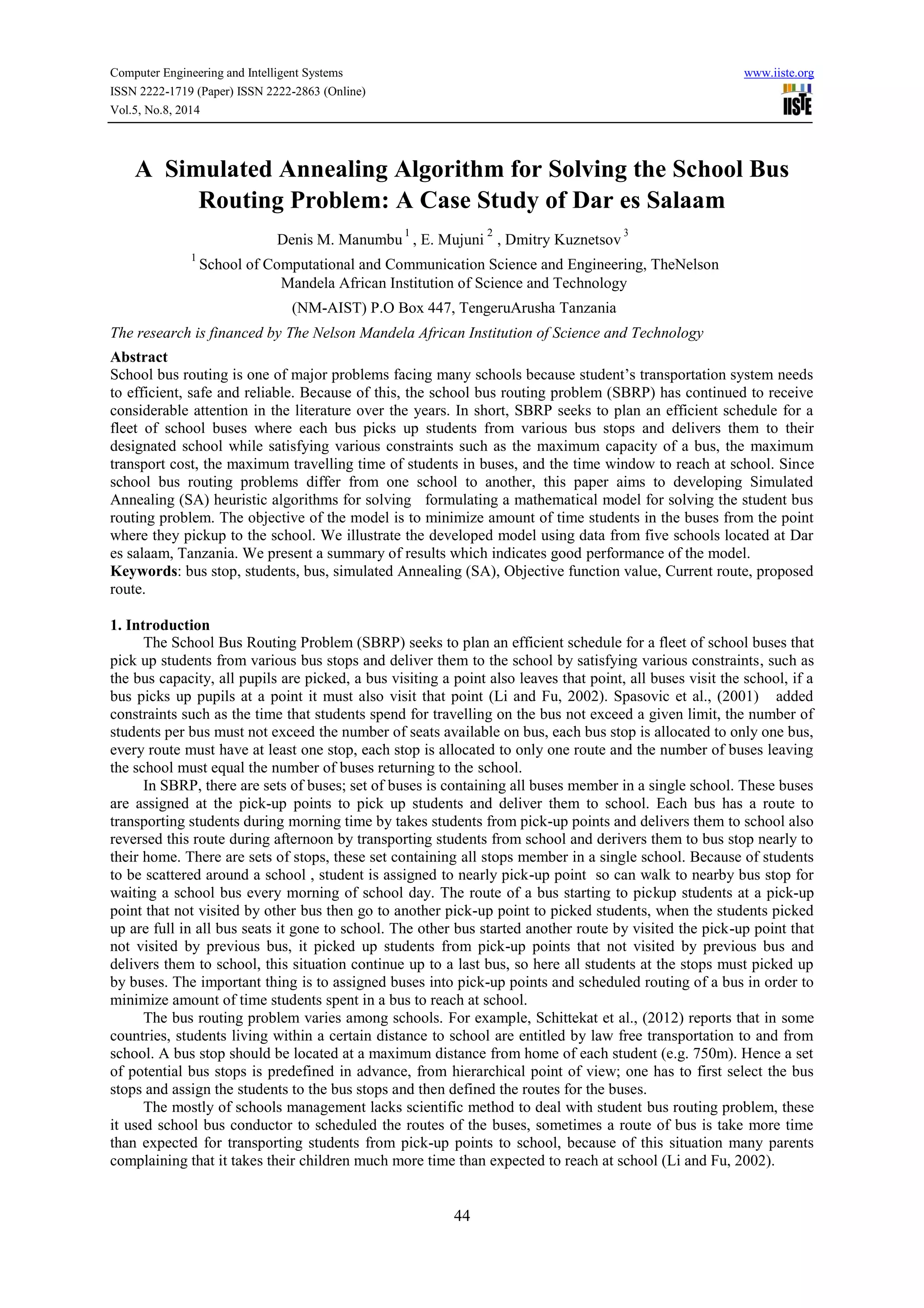 A simulated annealing algorithm for solving the school bus | PDF