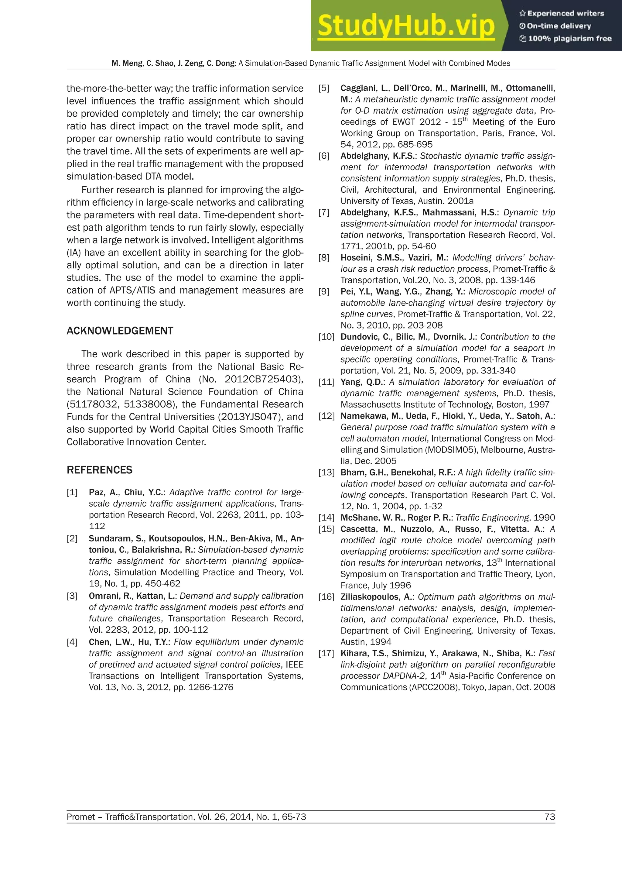 A Simulation Based Dynamic Traffic Assignment Model With Combined Modes Pdf