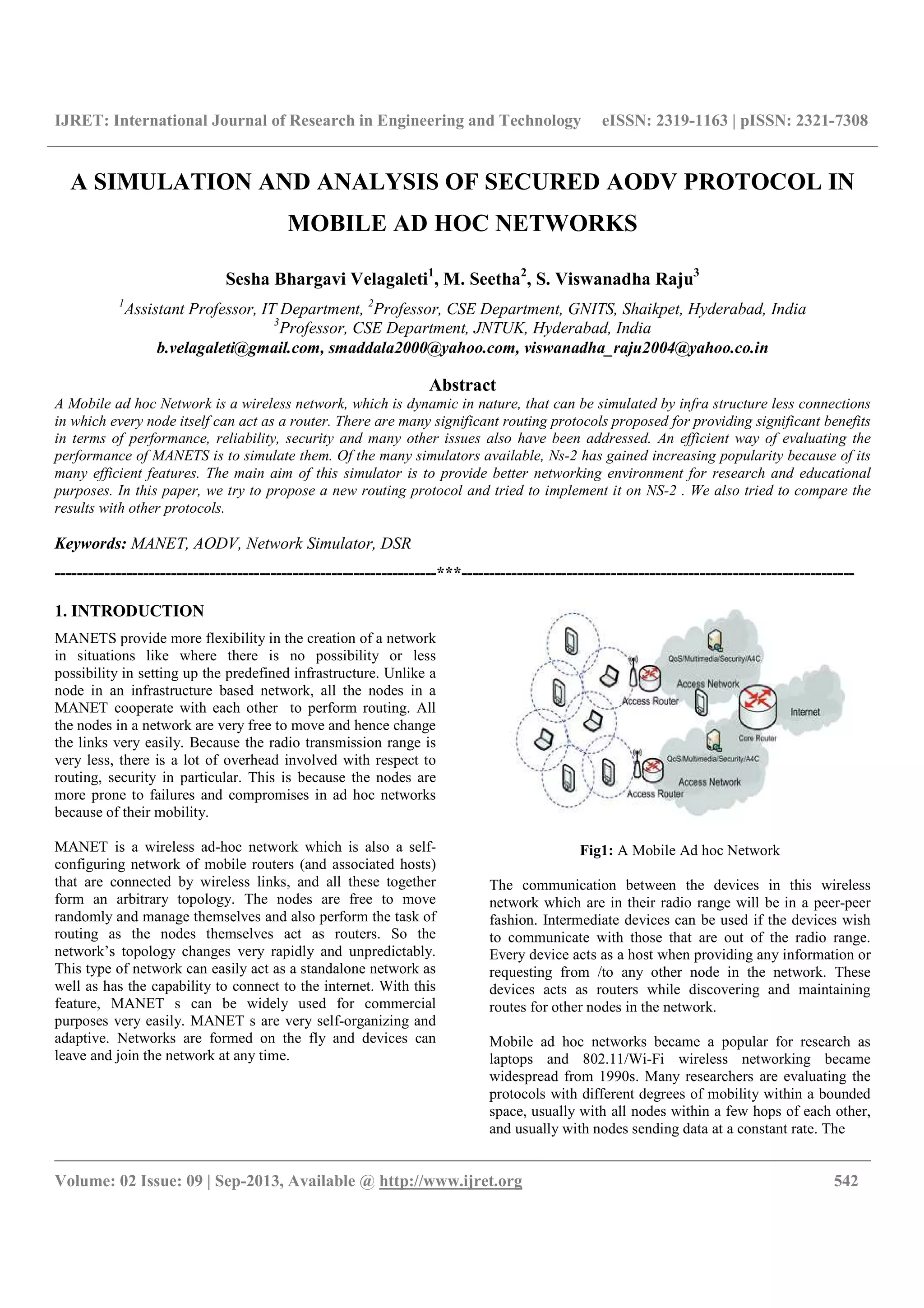 A Simulation And Analysis Of Secured Aodv Protocol In Pdf Computer