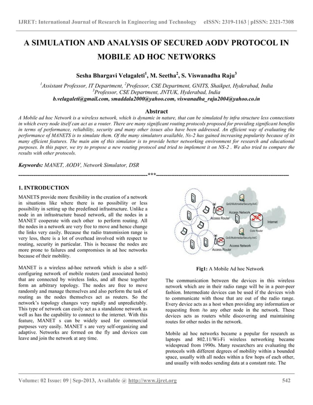 A Simulation And Analysis Of Secured Aodv Protocol In Mobile Ad Hoc