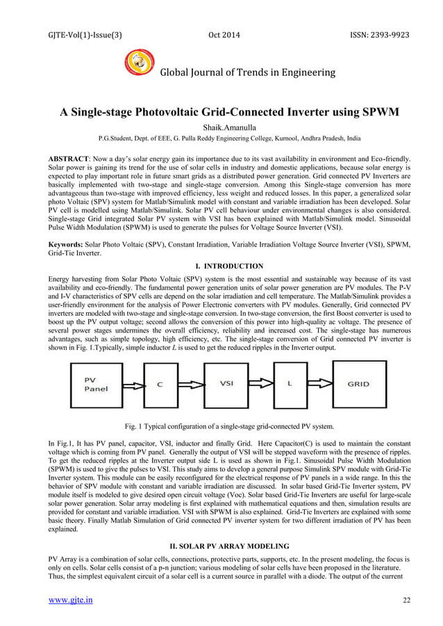 A single stage photo voltaic grid-connected inverter using spwm | PDF | Business Utilities ...