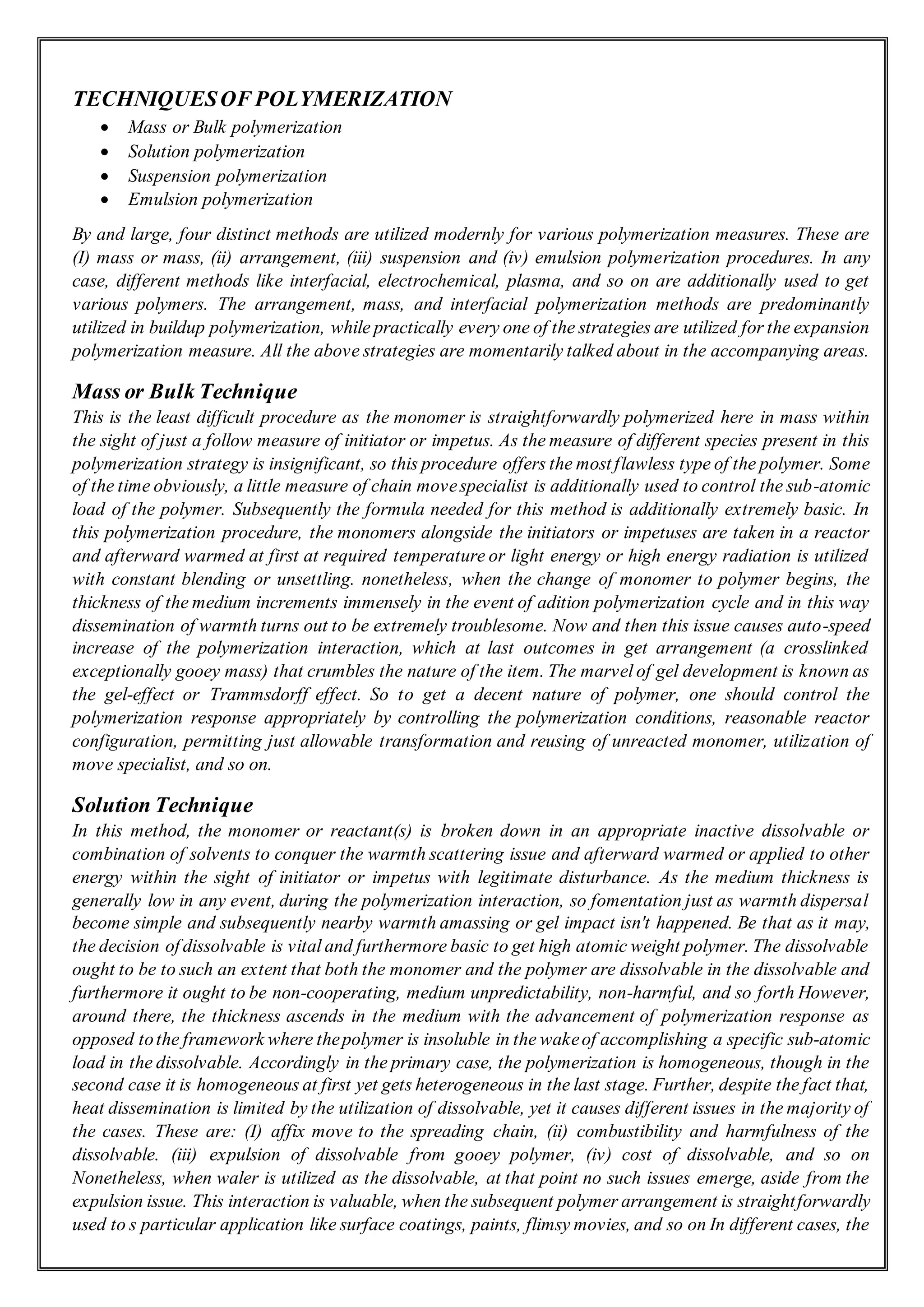 Types of polymerization | DOCX