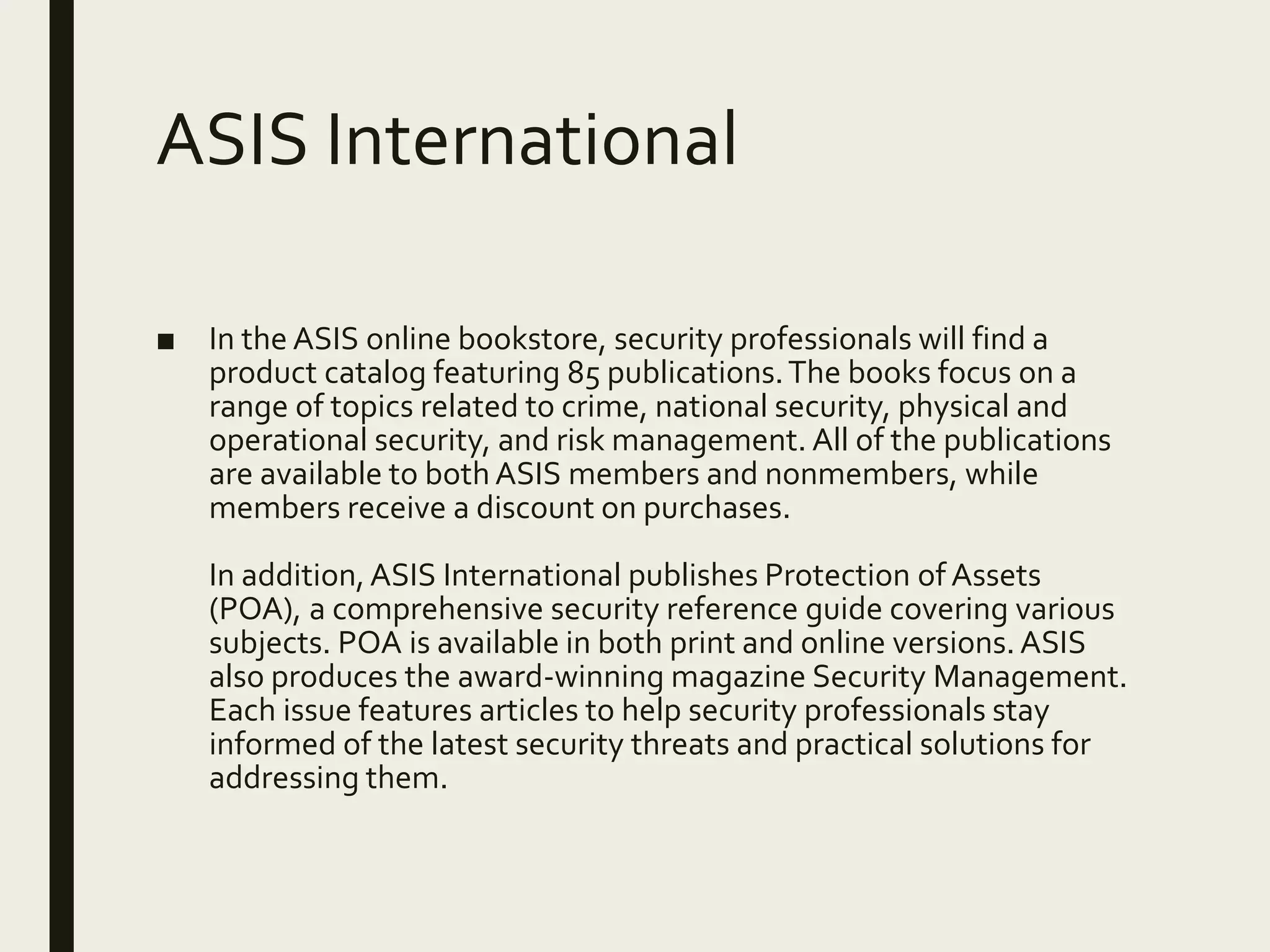 Learning Resources and Publications at ASIS International | PPTX