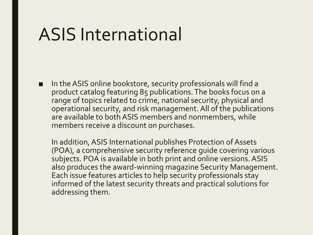 Learning Resources and Publications at ASIS International | PPT
