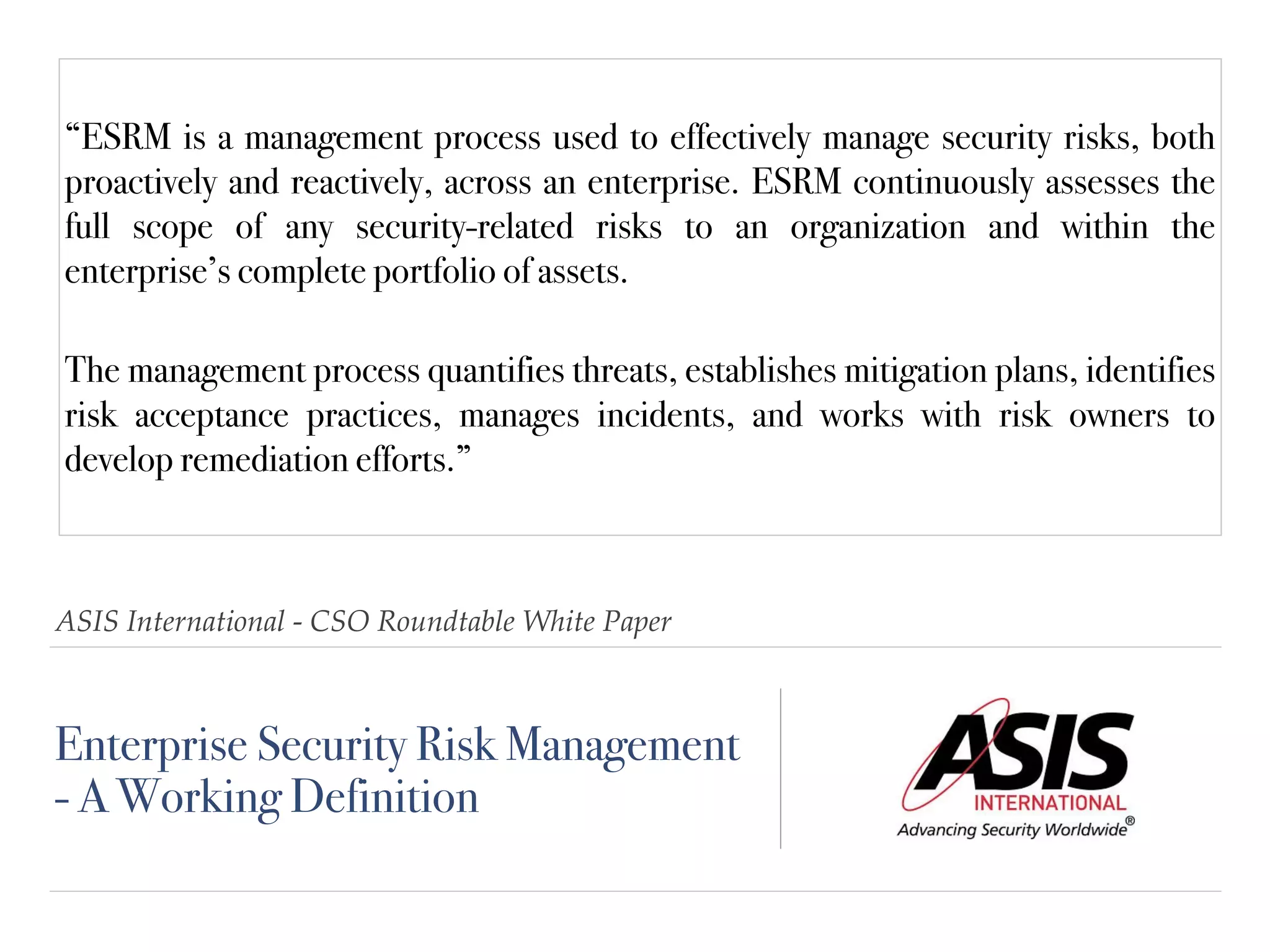Introductory Considerations for Enterprise Security Risk Management ...