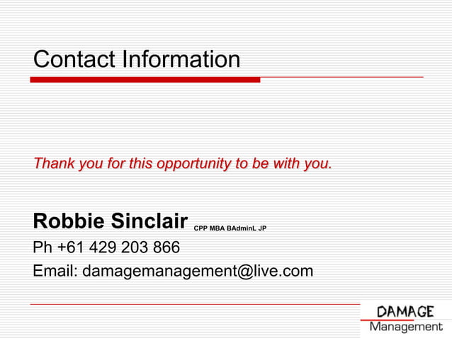 Asis presentation robbie sinclair 2012 v1 | PPT