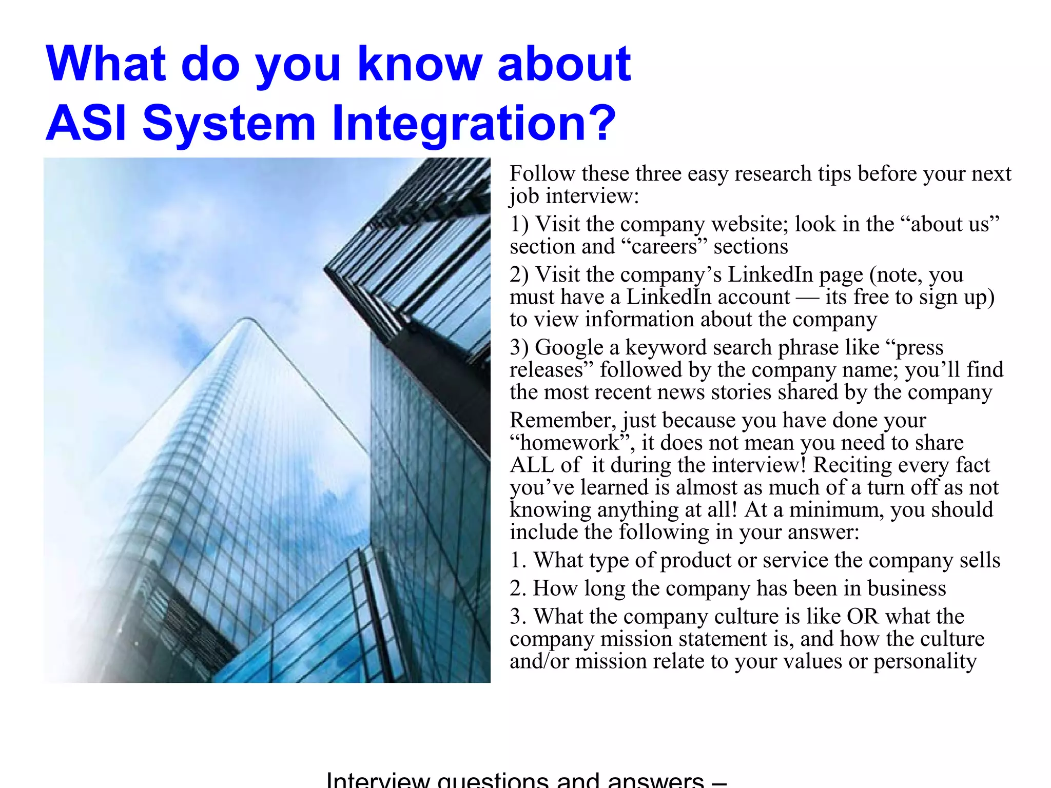 Asi system integration interview questions and answers | PPT