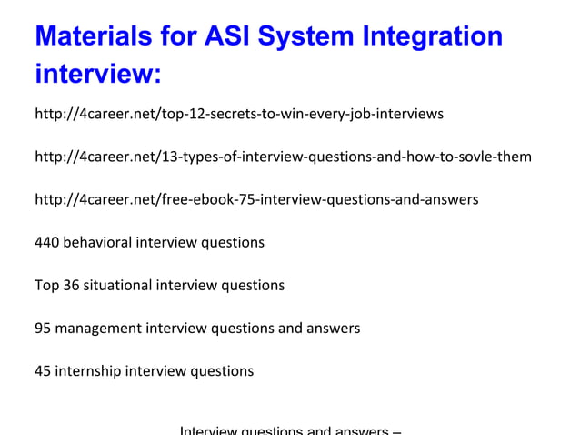 Asi system integration interview questions and answers | PPT
