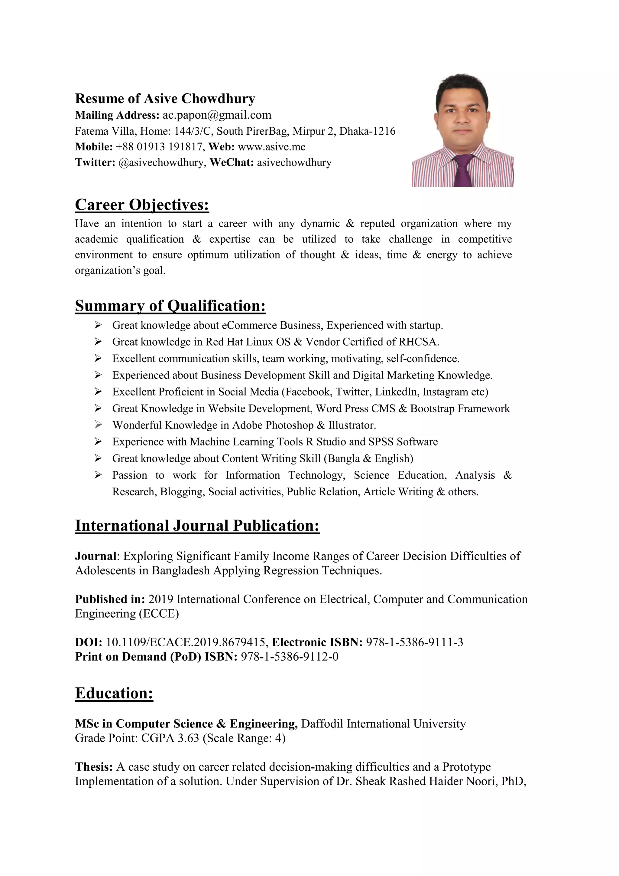 Asive chowdhury Resume | PDF