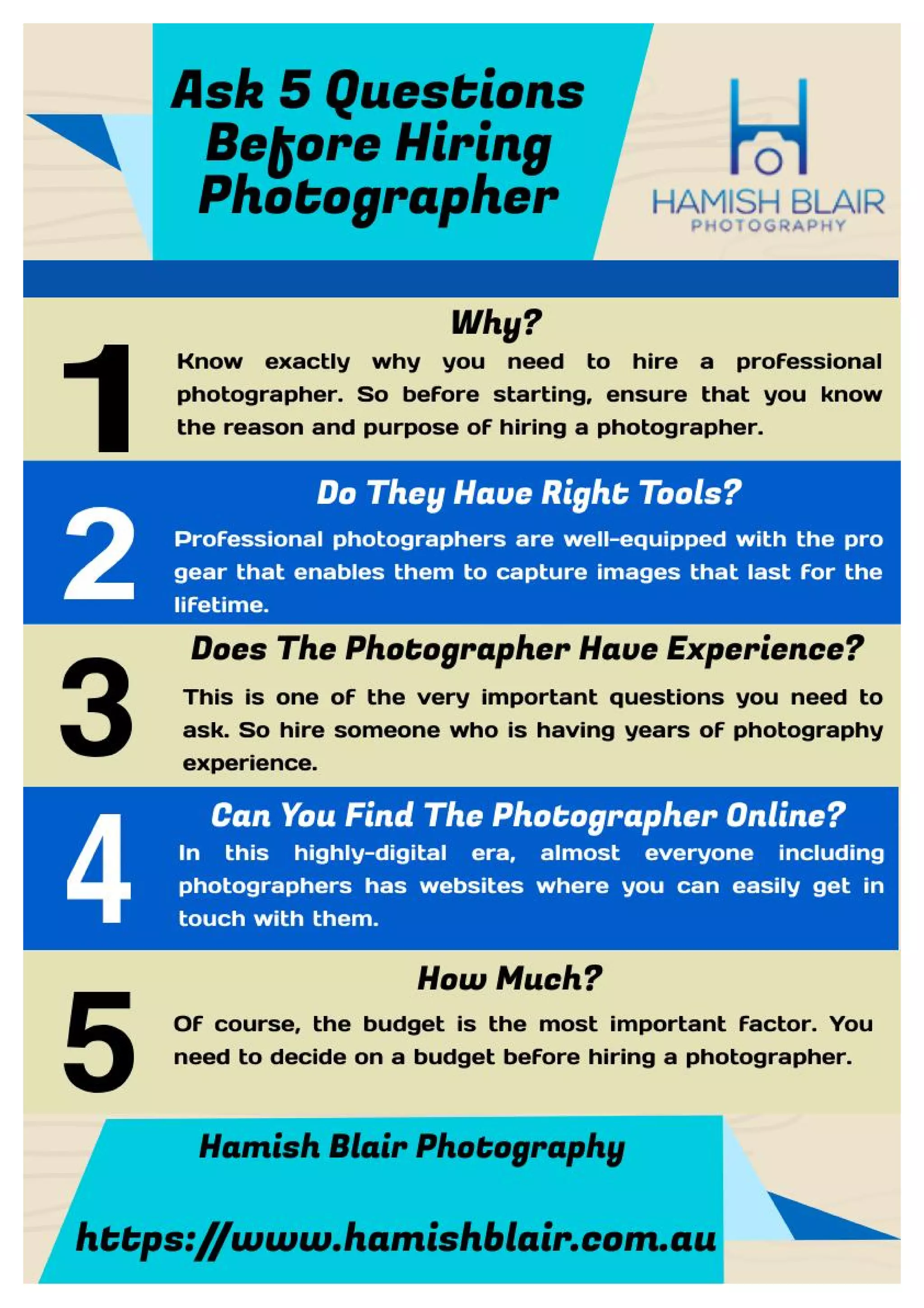 Ask 5 Questions Before Hiring Photographer - Infographic | PDF