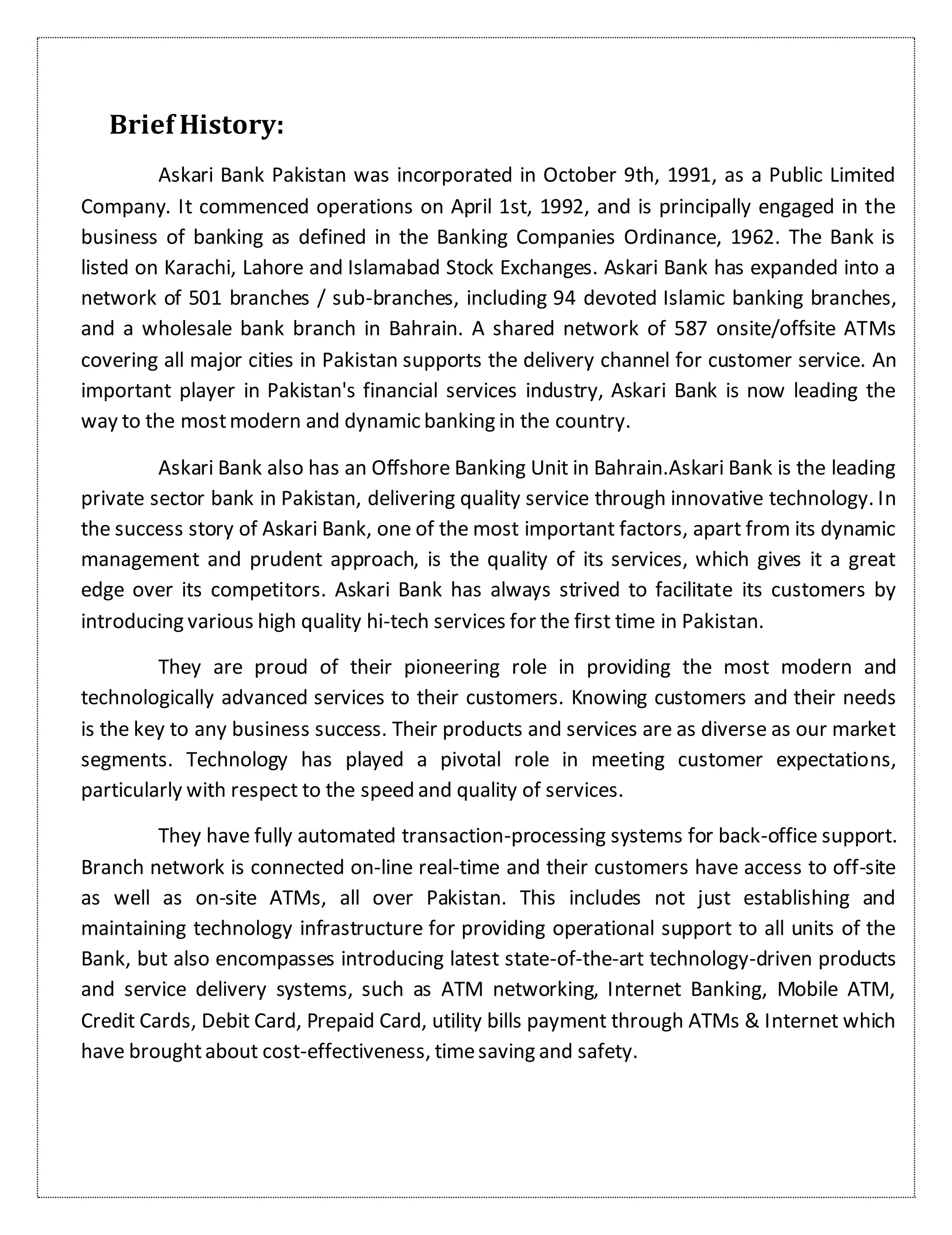 Askari Bank management project | DOCX