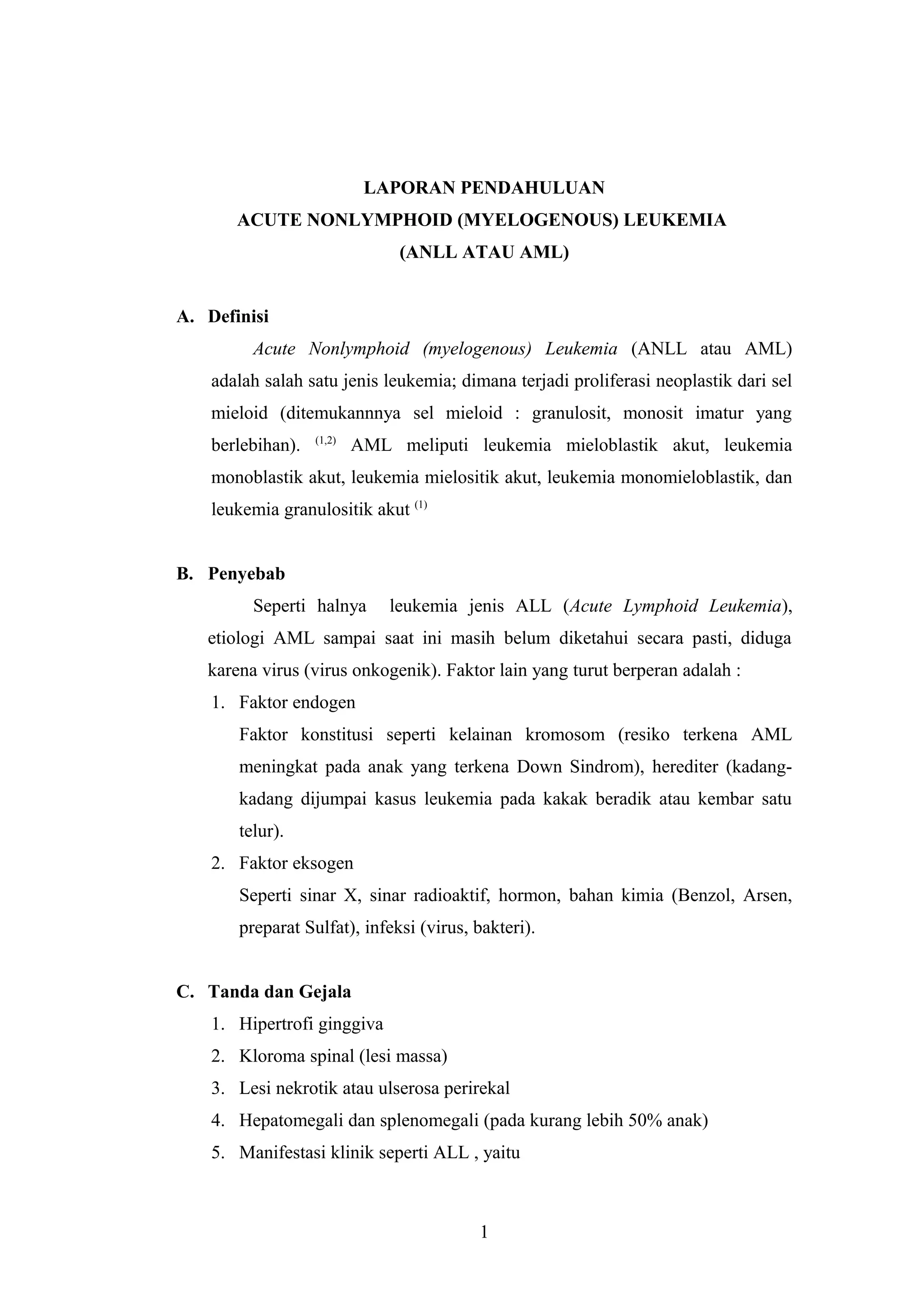Askep anak acute nonlymphoid (myelogenous) leukemia (anll atau aml) | DOC