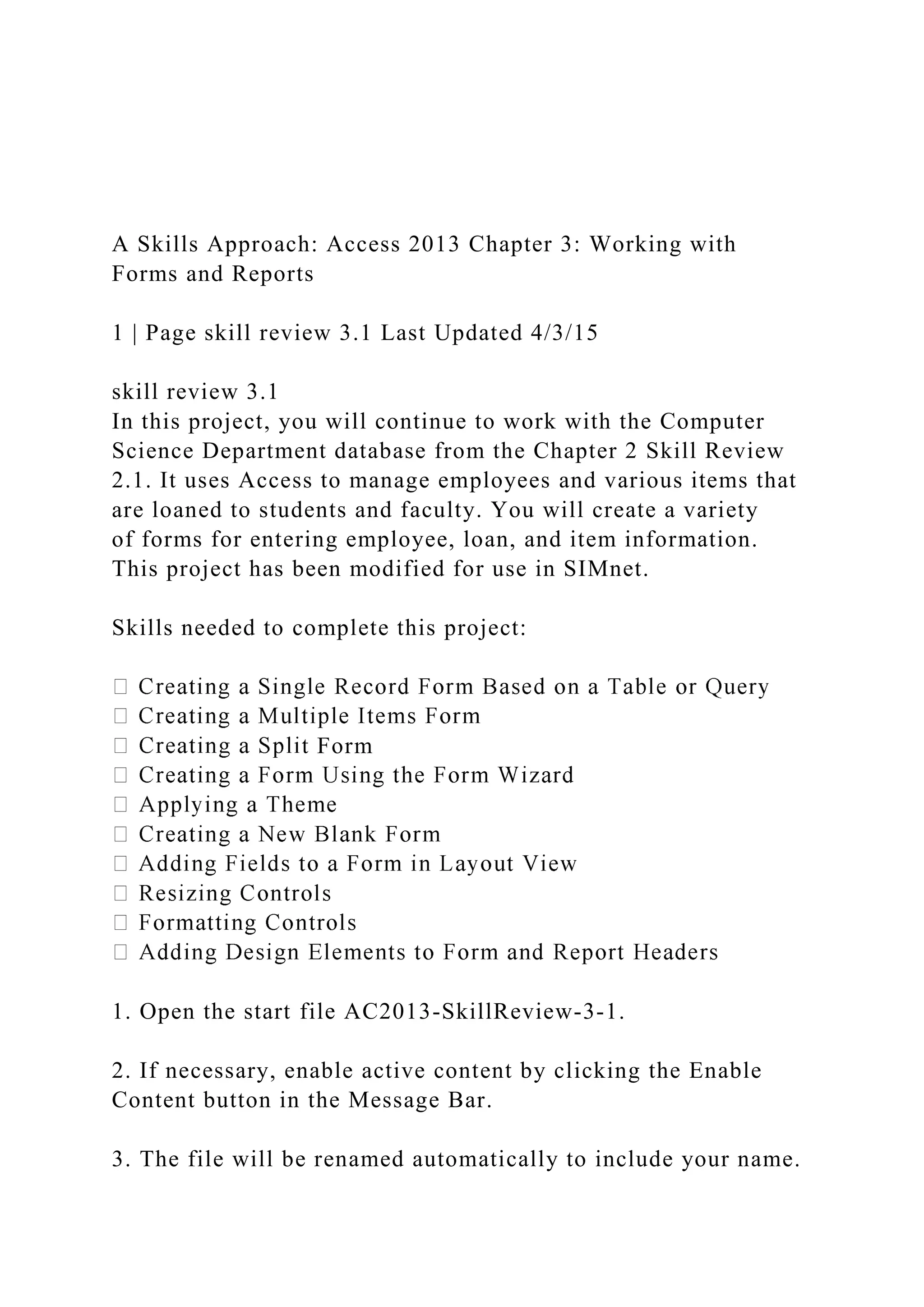 A Skills Approach Access 2013 Chapter 3 Working with Forms a.docx