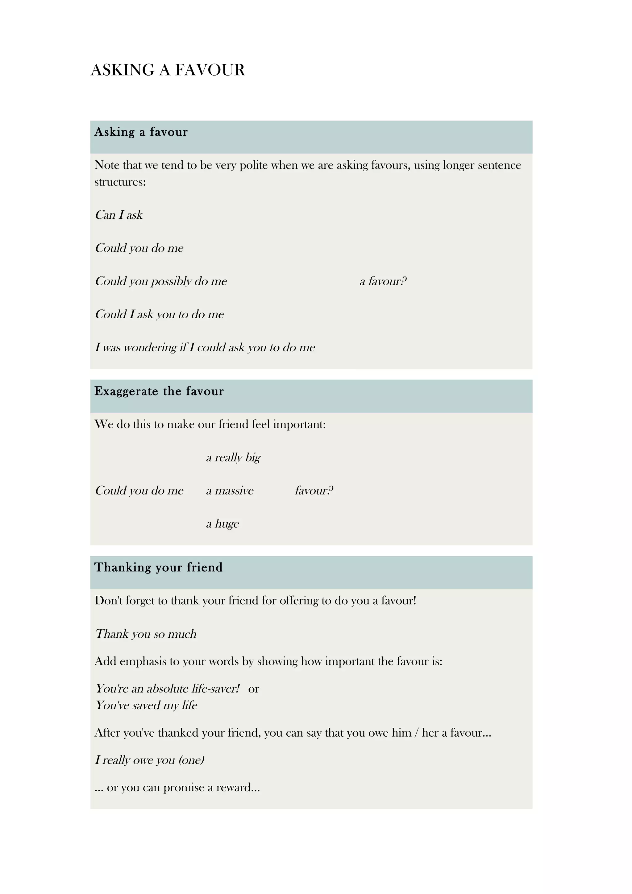 Asking a favour in English Language | ODT