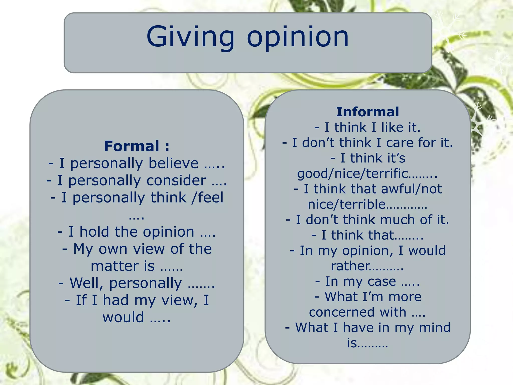 Asking and giving opinion | PPTX