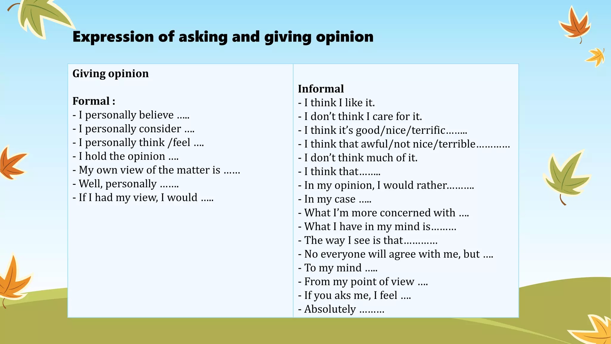 Asking and giving opinion | PPTX