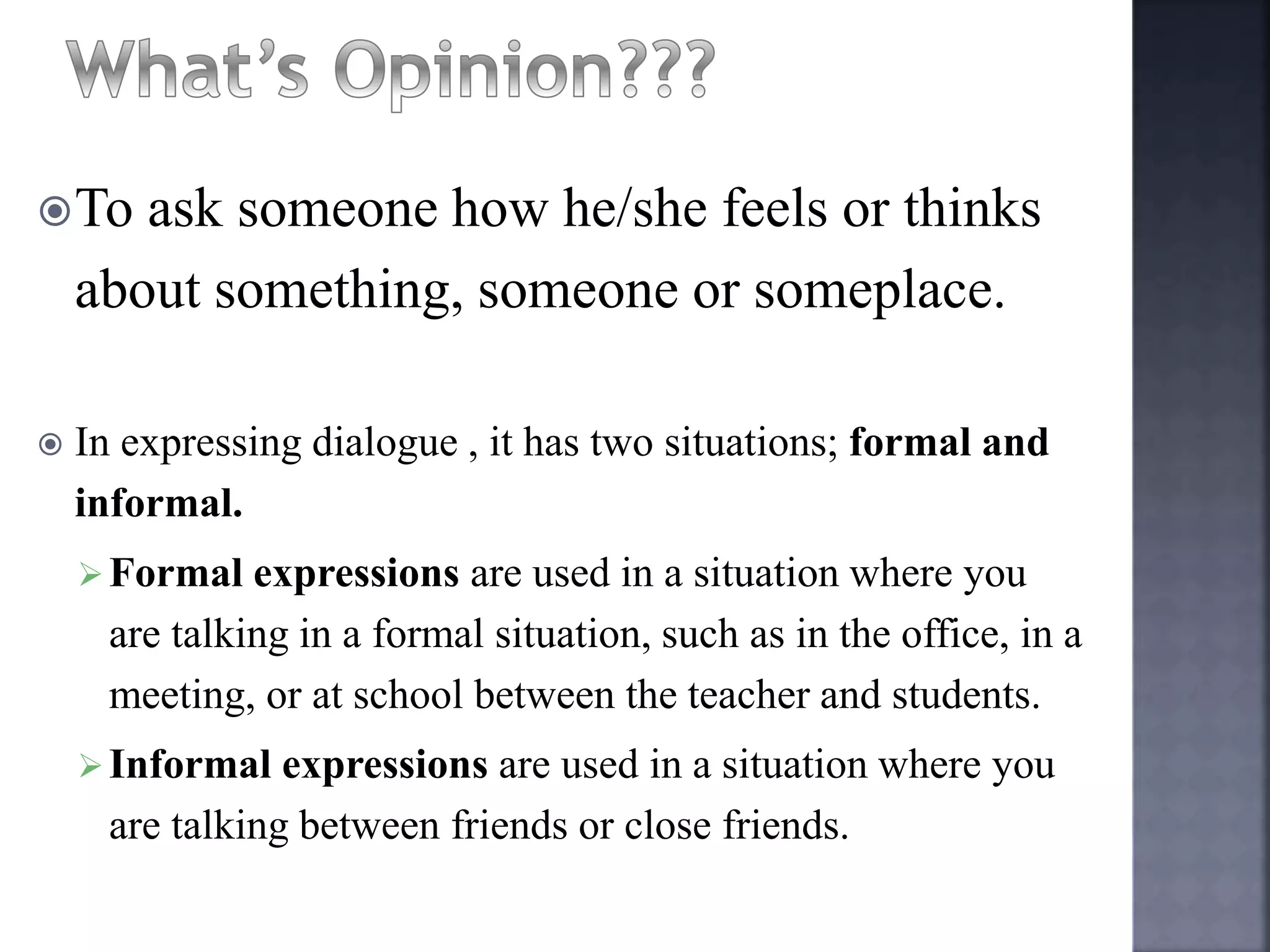 Asking and giving opinion | PPTX