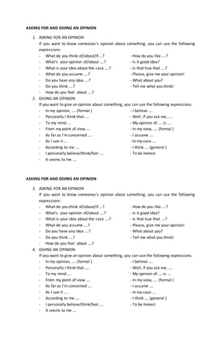 Asking for and giving an opinion | DOCX