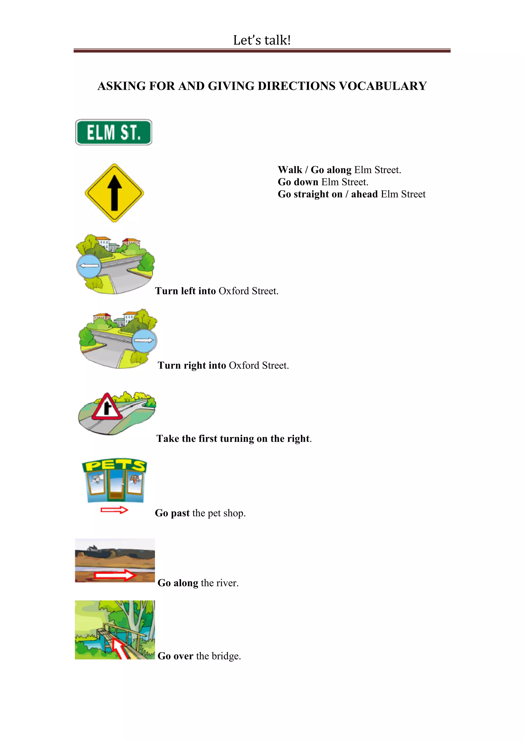 Asking For And Giving Directions Vocabulary | PDF