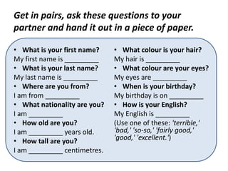 Asking for and giving personal information | PPTX