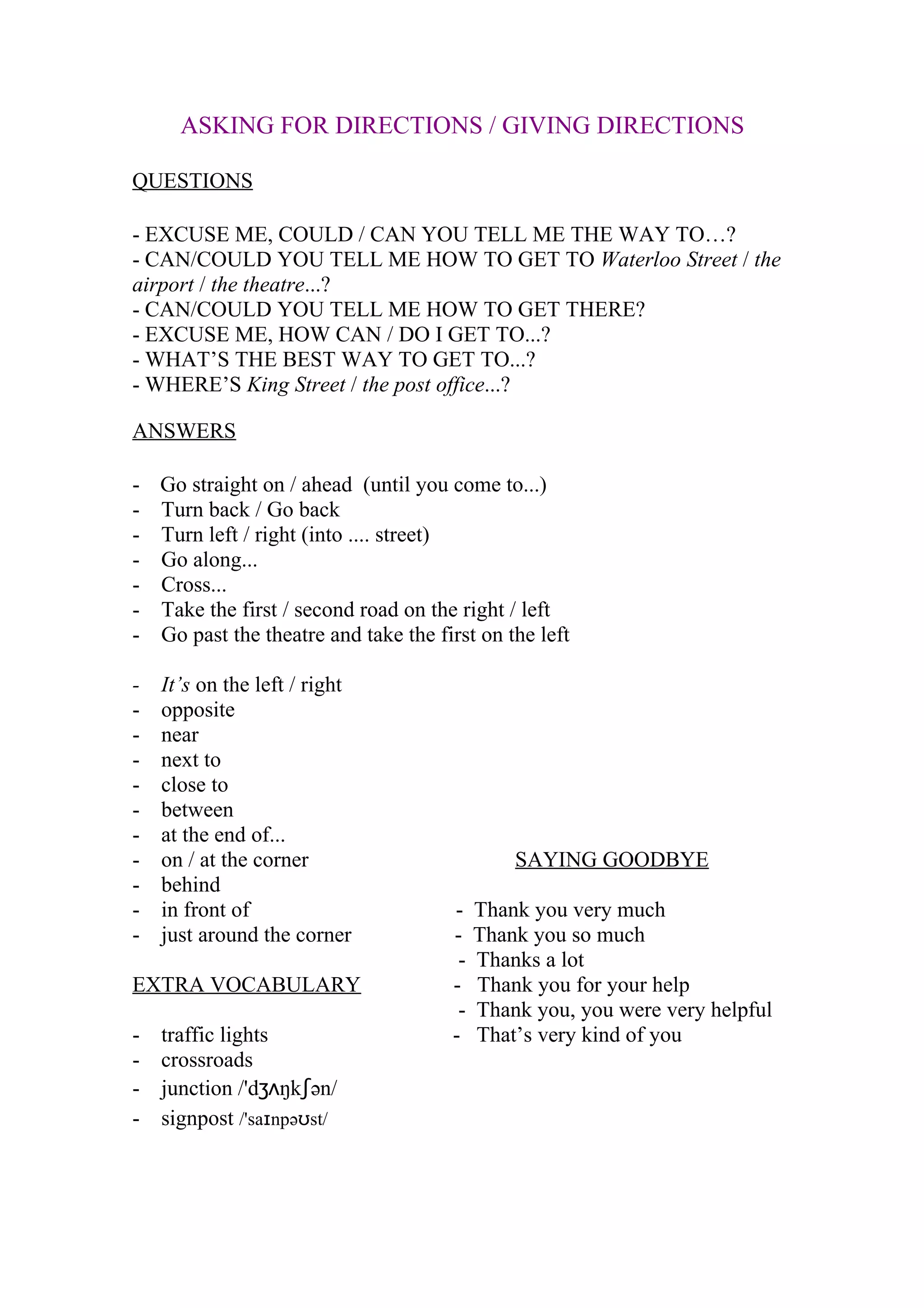 Asking for directions | DOC