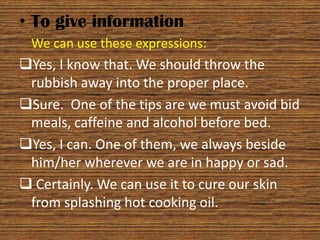 Asking for, giving and denying information expressions | PPTX