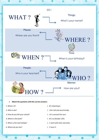 Asking questions with where, who when, what, how | PDF