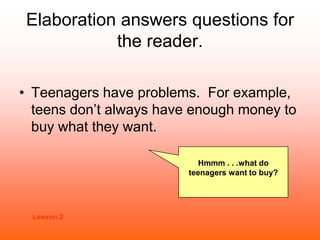 Asking the questions that lead to and recognizing elaboration | PPSX