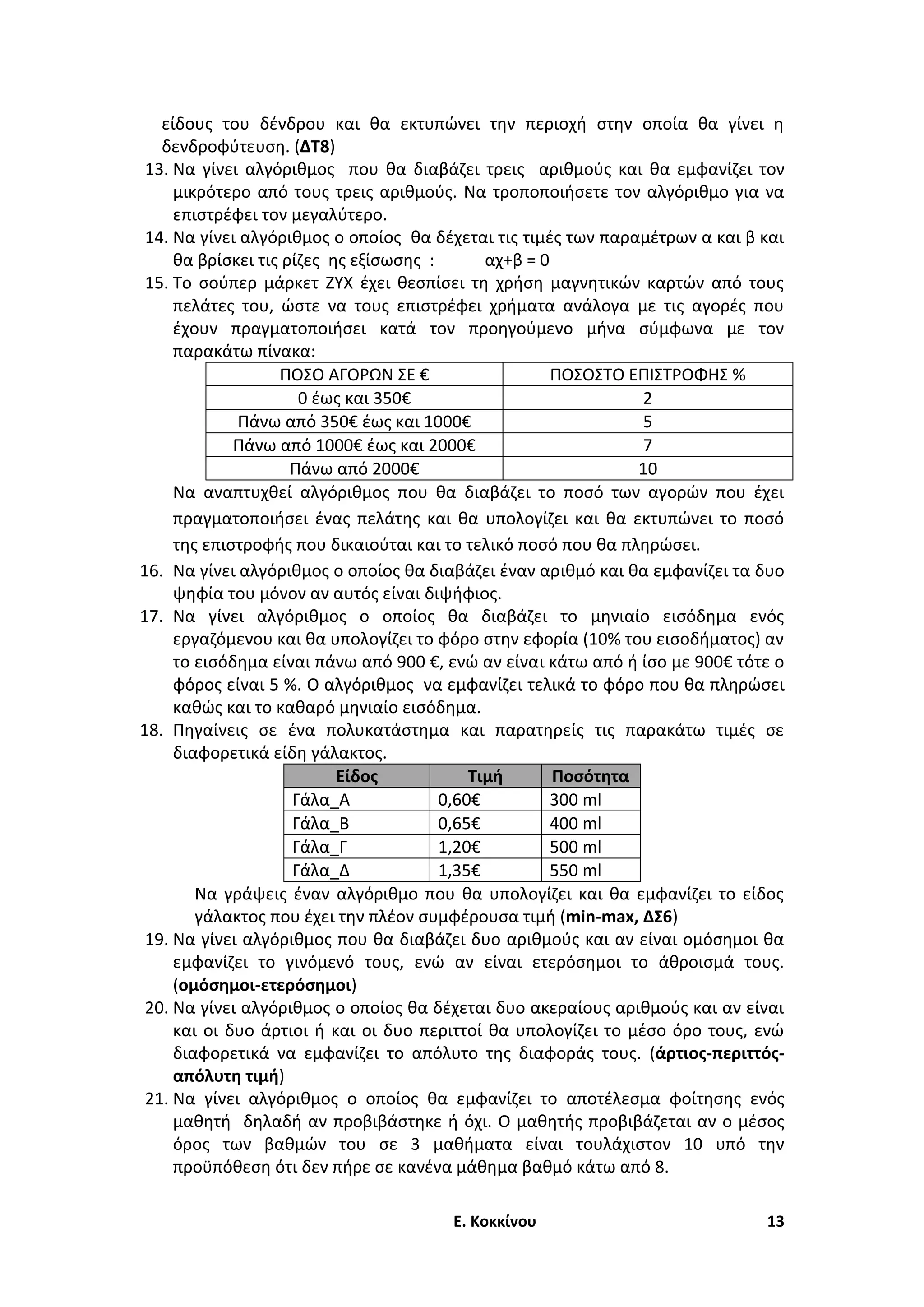 Ασκήσεις δομή Επιλογής | PDF