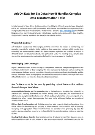 Ask On Data for Big Data How It Handles Complex Data Transformation ...