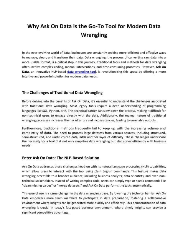 Ask On Data is the Go To Tool for Modern Data Wrangling.pdf | Free Download