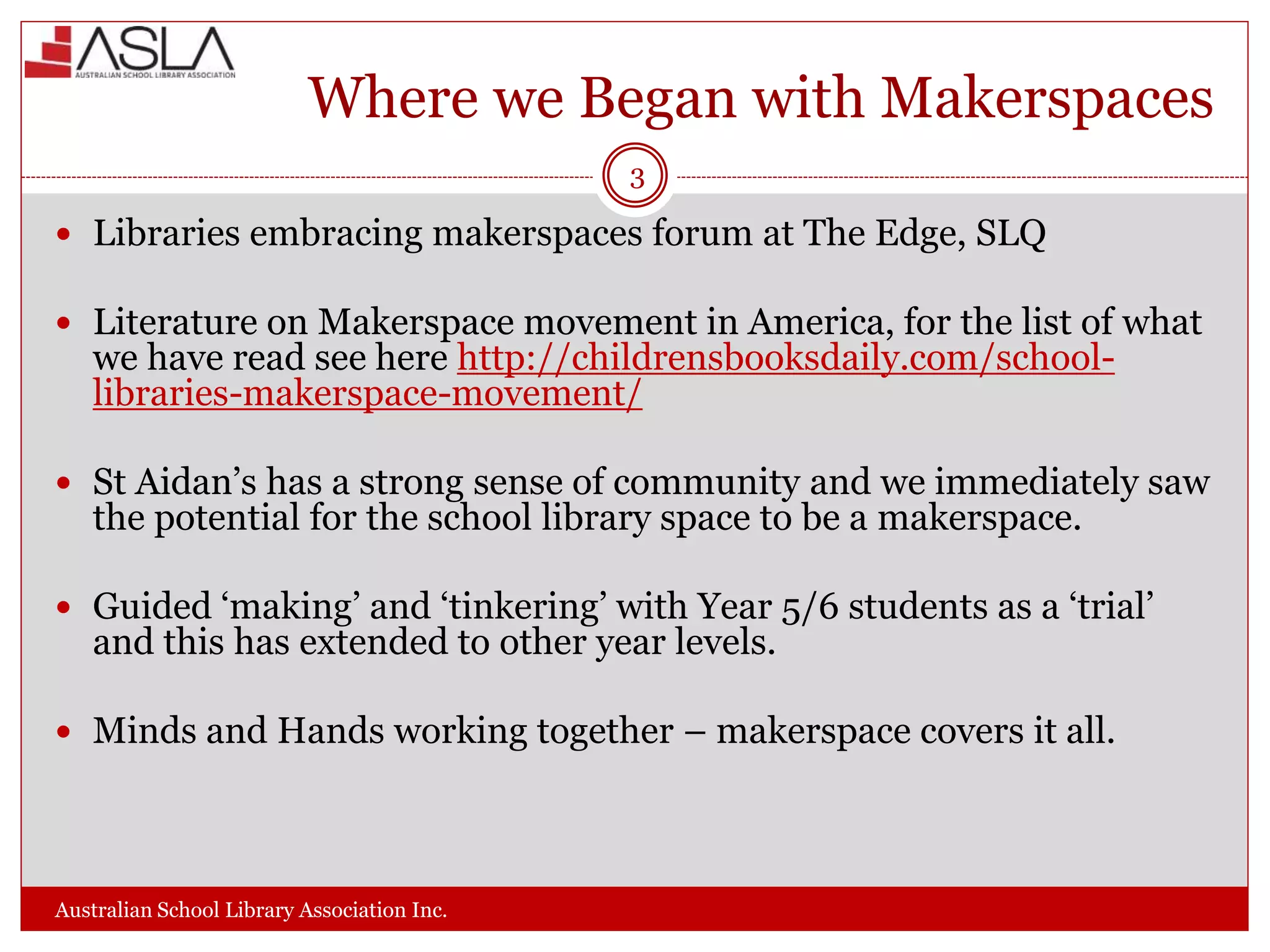 ASLA Makerspaces in the school library | PPTX | Technology & Computing
