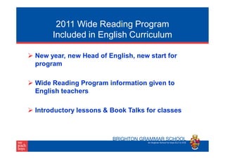 Wide reading program middle years | PPT