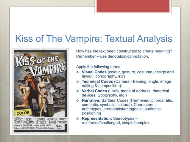 ASY1 Media Studies C1SA Kiss of the Vampire: language and representation | PPTX