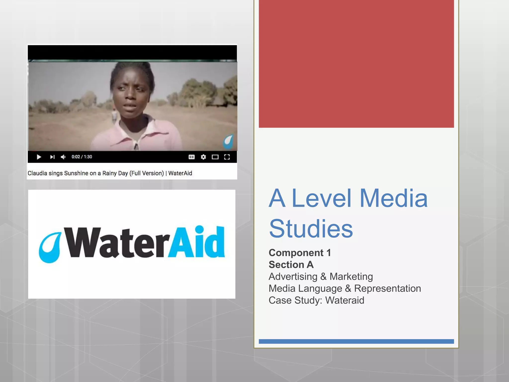 AS Level Media Studies C1SA Wateraid case study - language and representation | PPTX