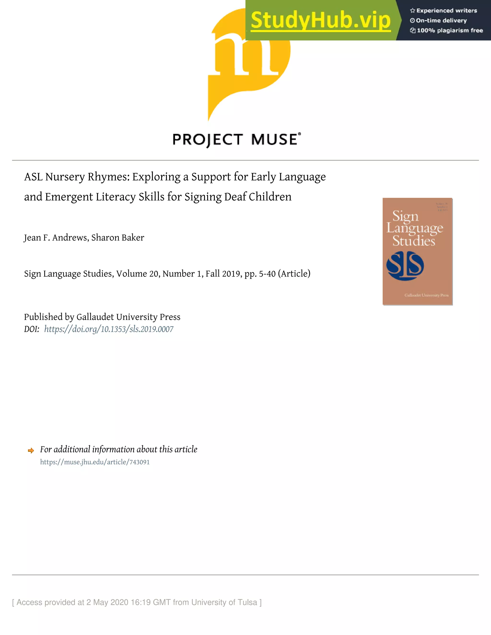 ASL Nursery Rhymes Exploring A Support For Early Language And Emergent ...