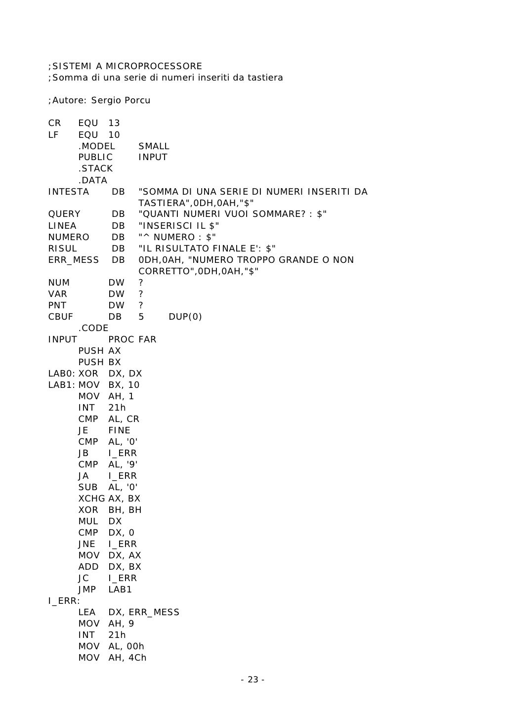 Esercizi in linguaggio Assembly 8086