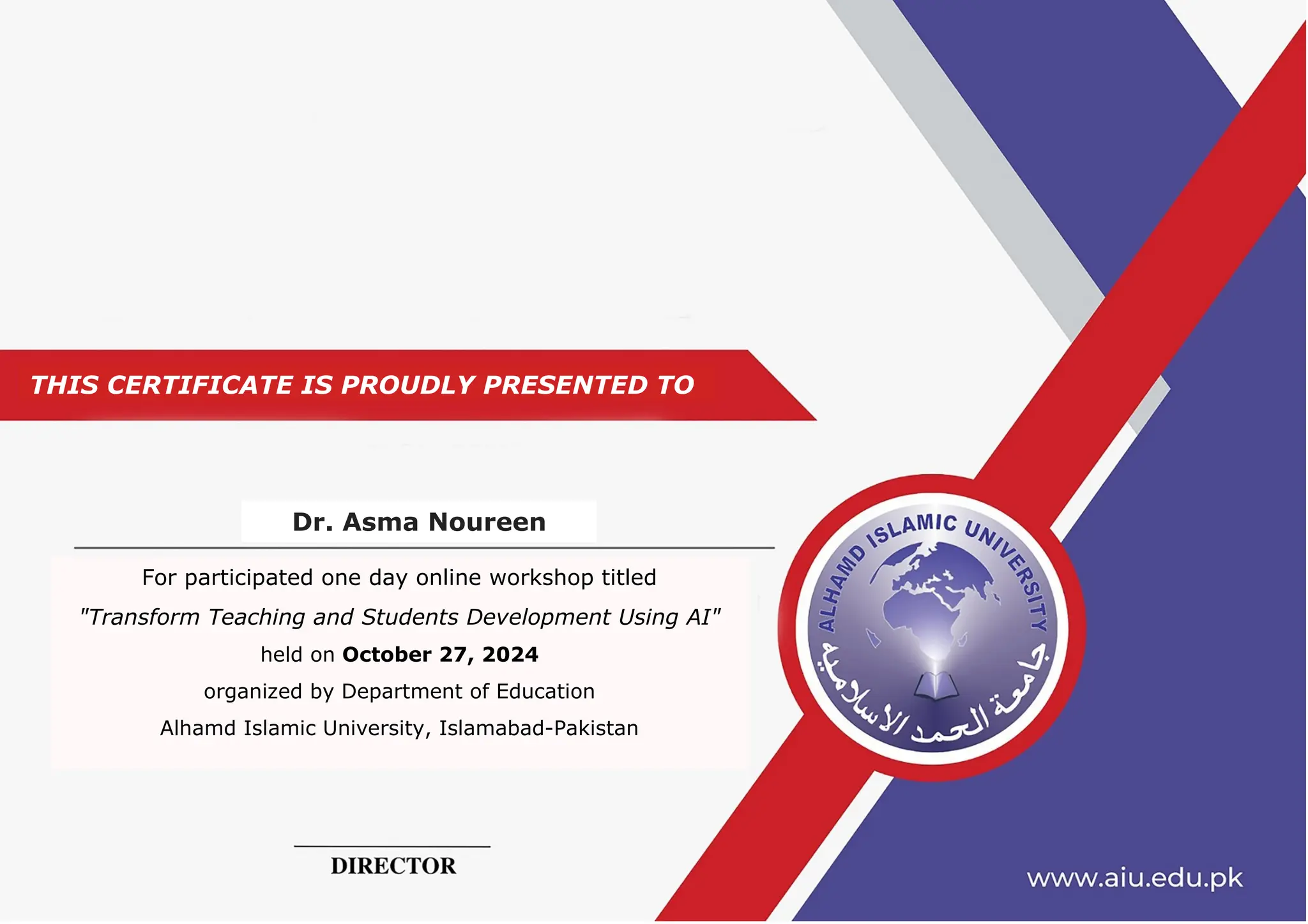 asma noureen business certificate with their awards | PPT