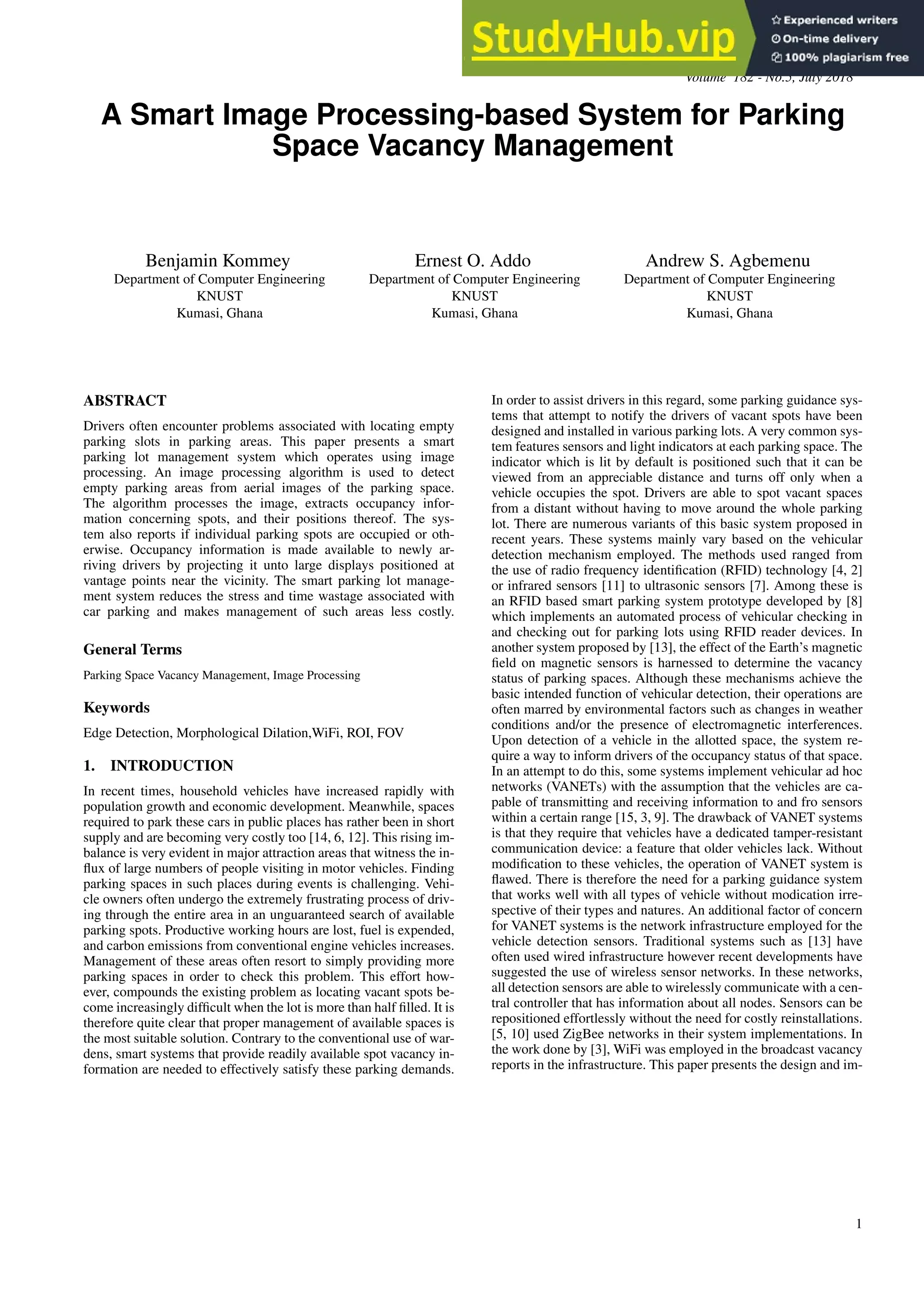 A Smart Image Processing-Based System For Parking Space Vacancy Management | PDF