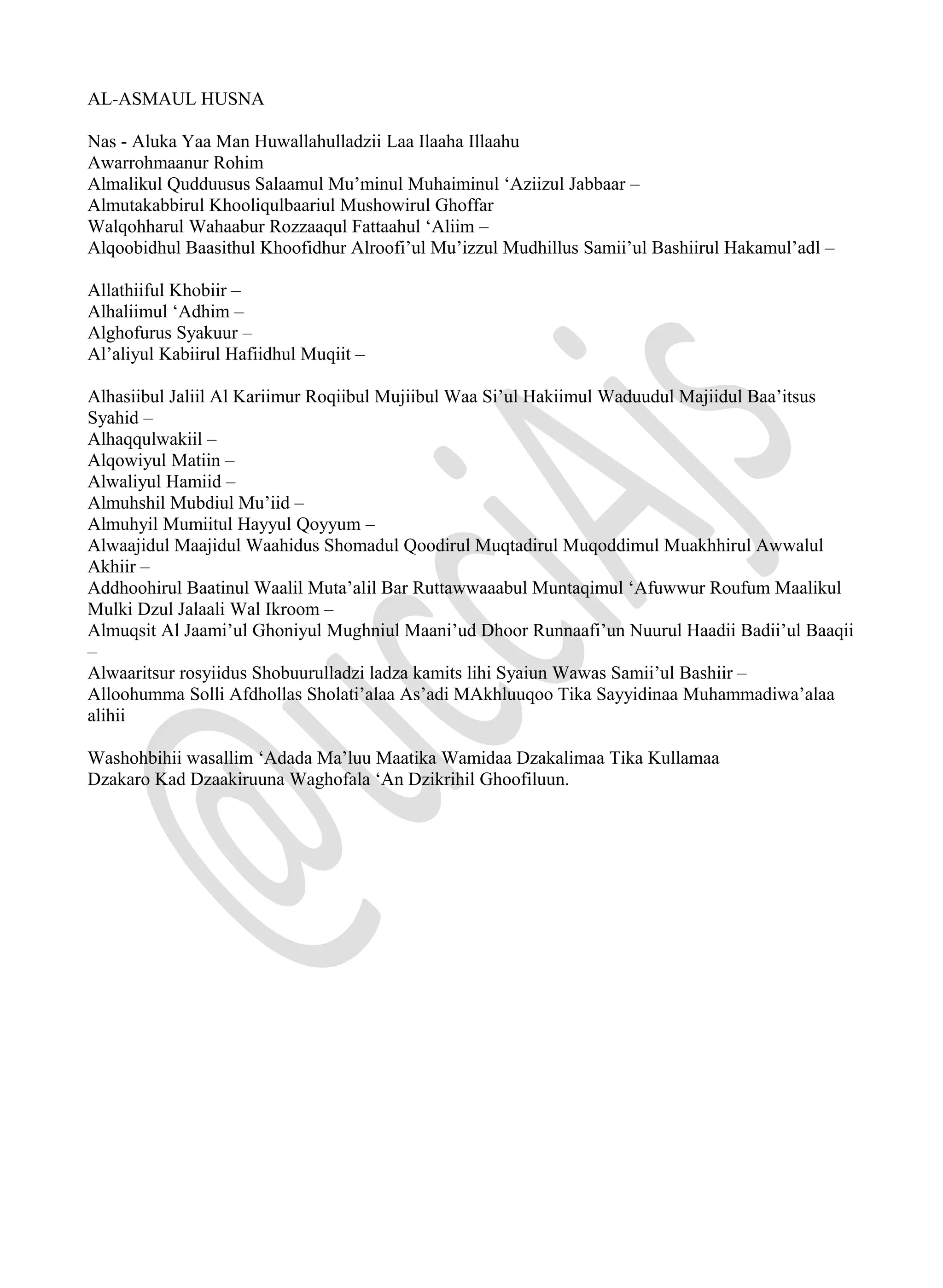 Asmaul husna | DOC | Islam | Religion & Spirituality