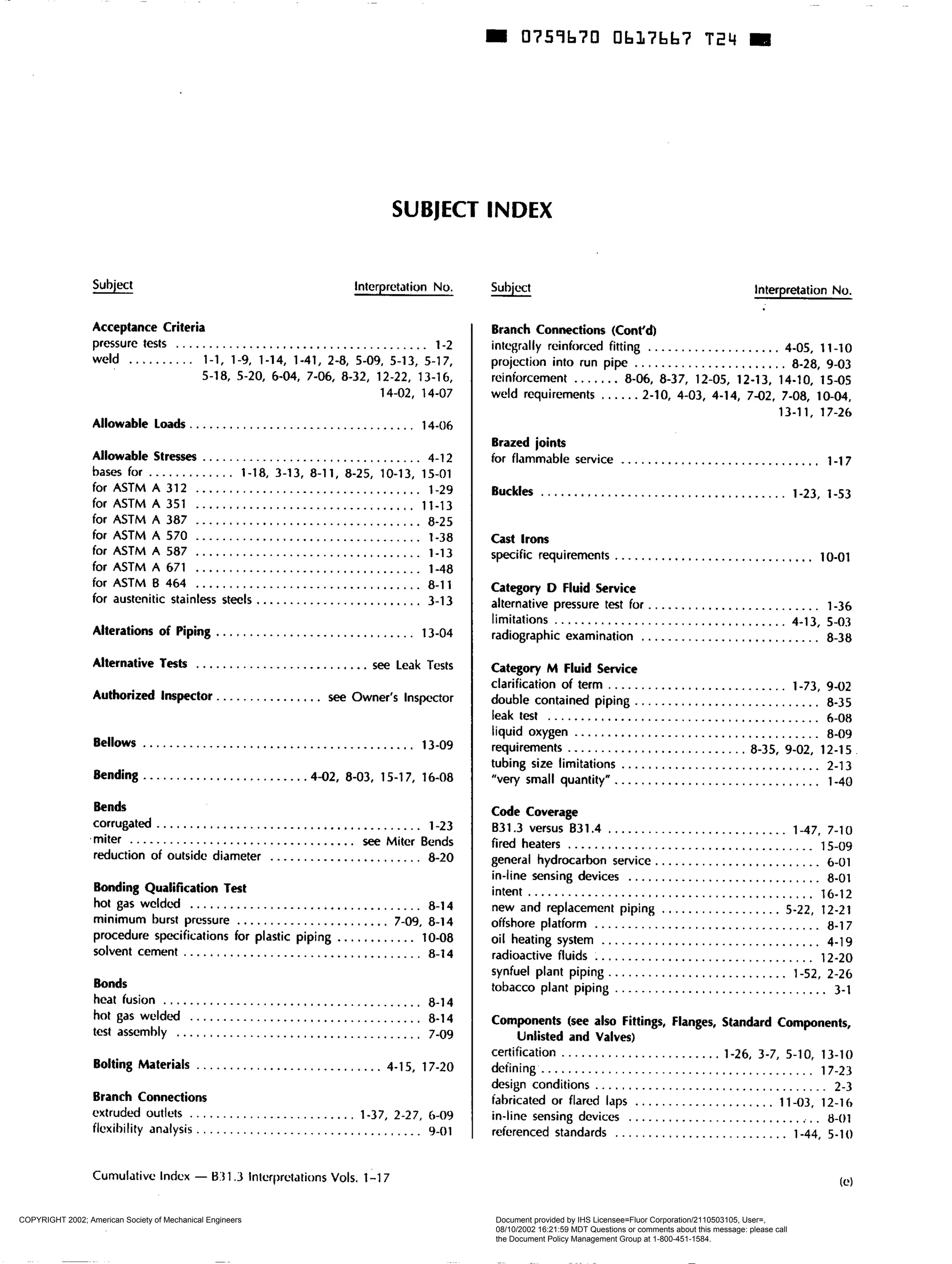 Asme b31.3 interpretation | PDF