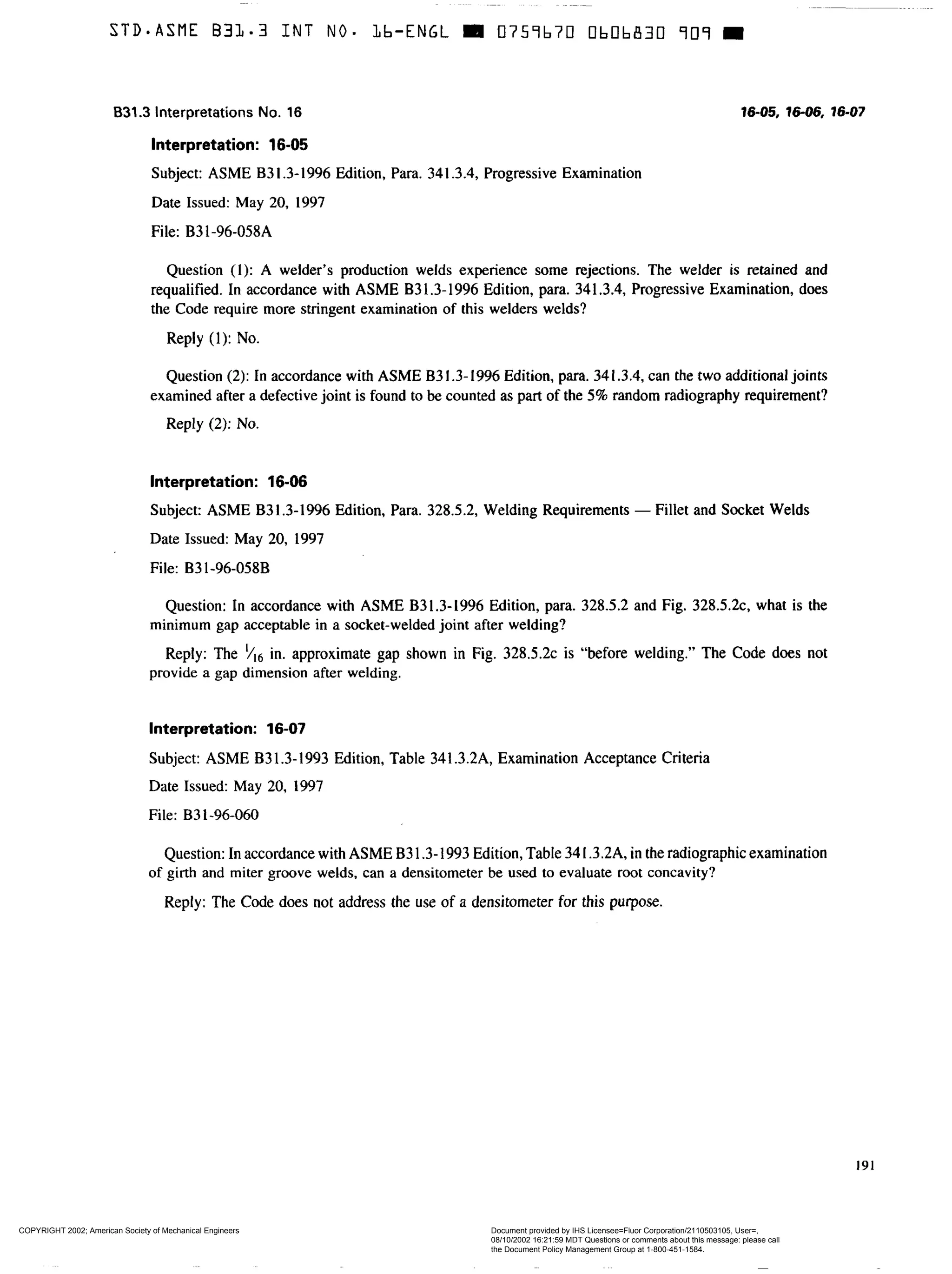 Asme b31.3 interpretation | PDF