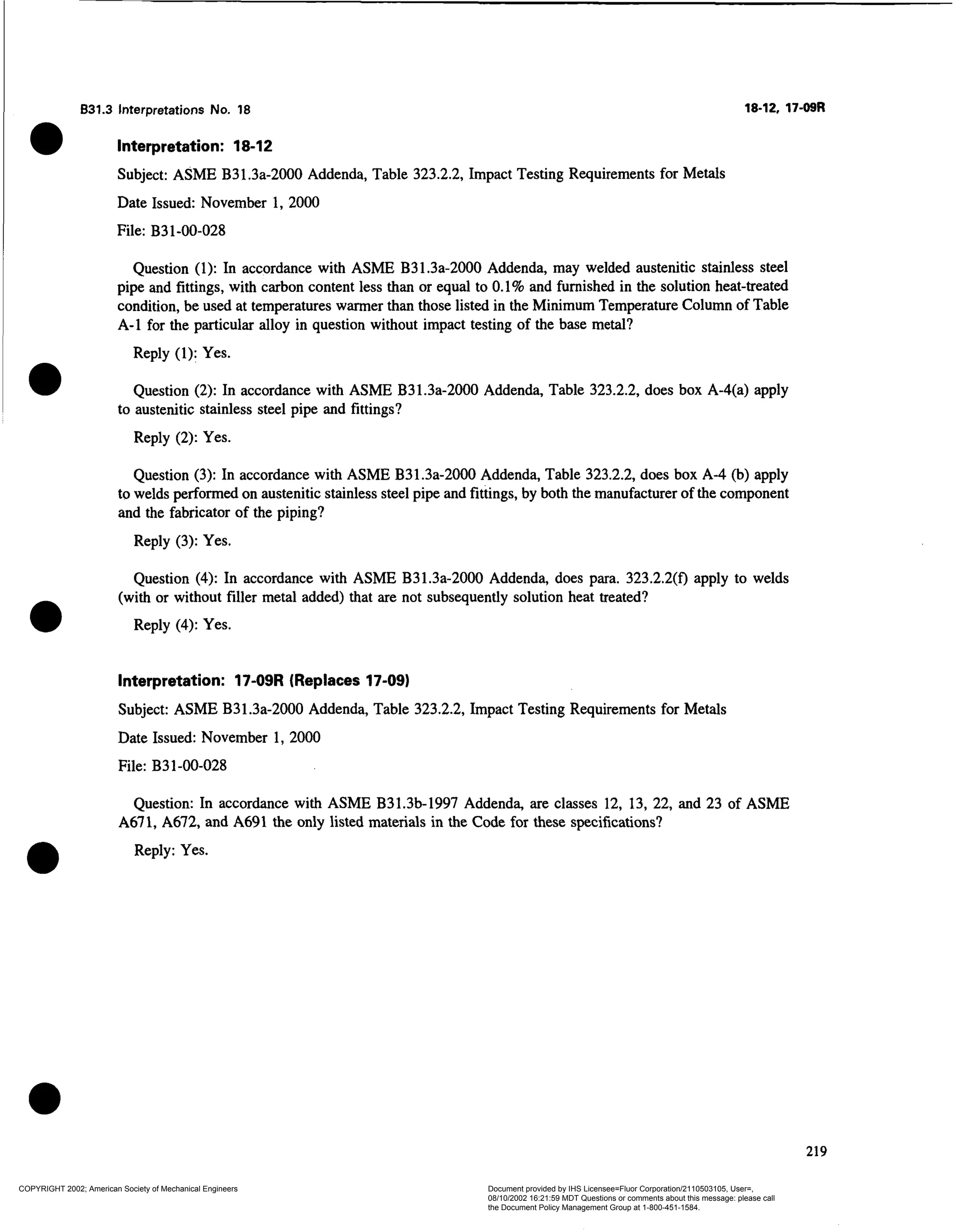Asme b31.3 interpretation | PDF