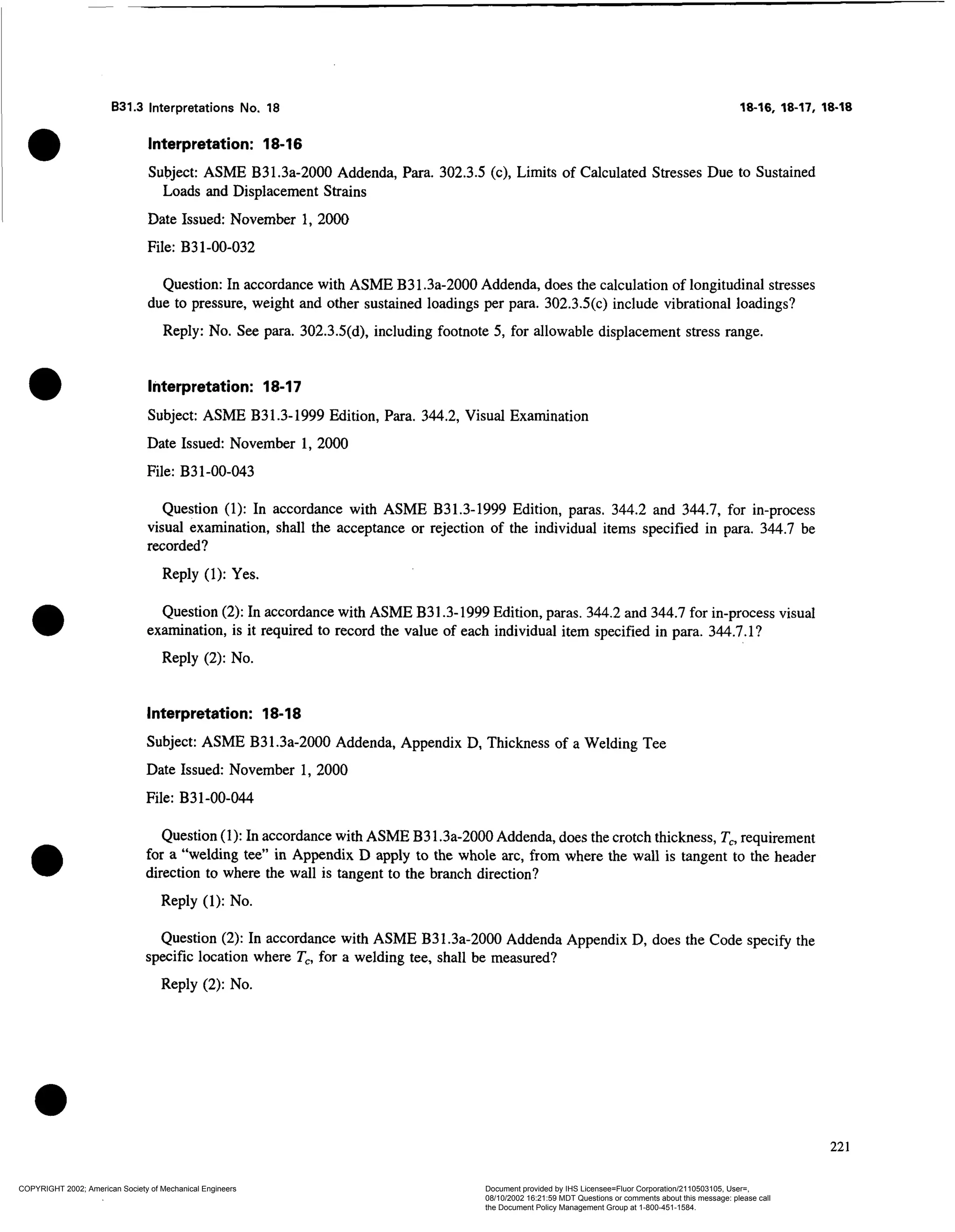 Asme b31.3 interpretation | PDF