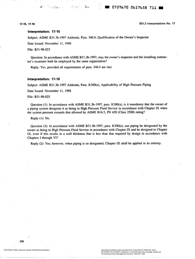 Asme b31.3 interpretation | PDF | Physics | Science