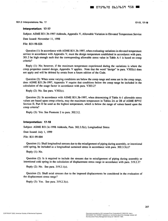 Asme b31.3 interpretation | PDF | Physics | Science